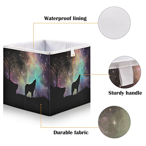 Blueangle Galaxy Wolf Cube Storage Bin, 11 x 11 x 11 in, Large Collapsible Organizer Storage Basket for Home Décor（74）