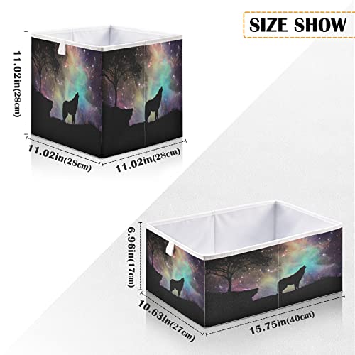 Blueangle Galaxy Wolf Cube Storage Bin, 11 x 11 x 11 in, Large Collapsible Organizer Storage Basket for Home Décor（74）
