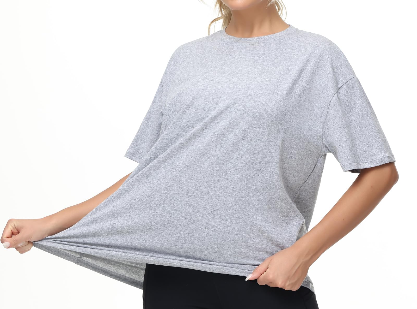 THE GYM PEOPLE Women's Casual Oversized T-Shirts Summer Crewneck Short Sleeve Workout Basic Tee Tops Heather Grey
