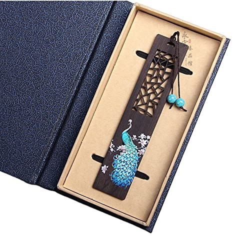 Wood Bookmark,Bookmarks Gifts for Book Lovers Men/Women/Friends/Girls/Book Fans Birthday Present Christmas Stocking Stuffers Graduation Gifts (5.7in x1.18in, Peacock)