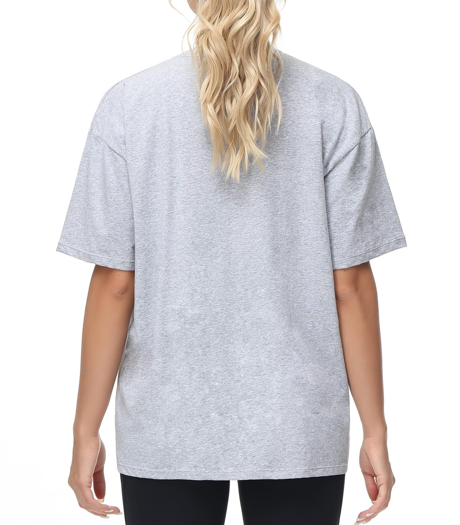 THE GYM PEOPLE Women's Casual Oversized T-Shirts Summer Crewneck Short Sleeve Workout Basic Tee Tops Heather Grey