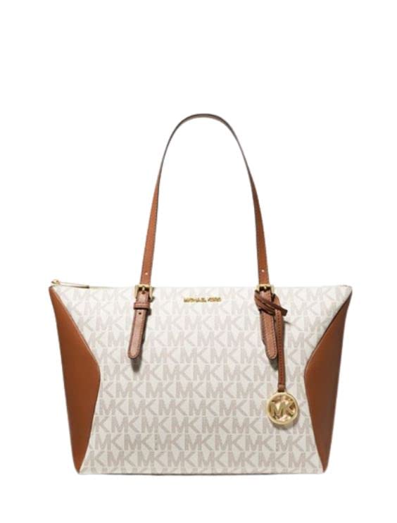 Michael Kors Coraline Large Logo and Leather Tote Bag (Vanilla)