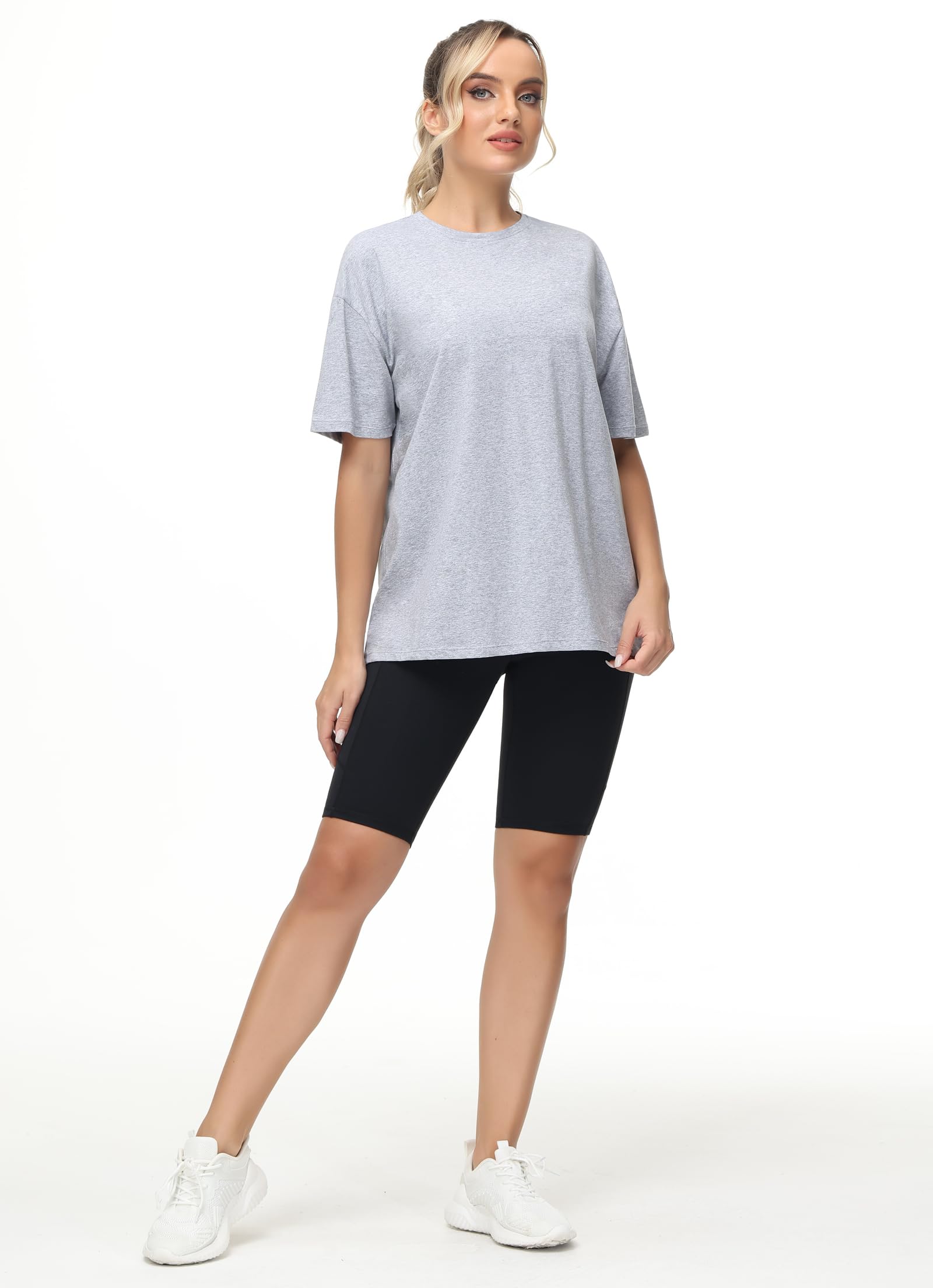 THE GYM PEOPLE Women's Casual Oversized T-Shirts Summer Crewneck Short Sleeve Workout Basic Tee Tops Heather Grey