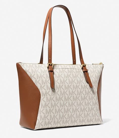 Michael Kors Coraline Large Logo and Leather Tote Bag (Vanilla)