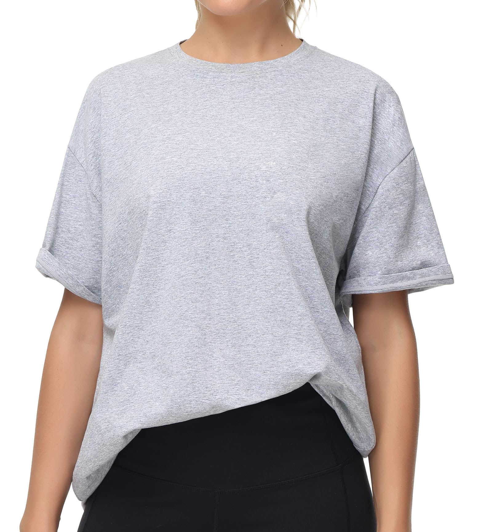 THE GYM PEOPLE Women's Casual Oversized T-Shirts Summer Crewneck Short Sleeve Workout Basic Tee Tops Heather Grey