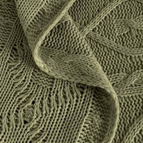 Milvowoc Olive Green Throw Blanket and Pillow Covers Set, 50" x 60" Cable Knit Throw Blanket + 2 Pieces 18" x 18" Knitted Throw Pillowscase, Decorative Throw Blankets Knitted Blanket for Sofa Couch