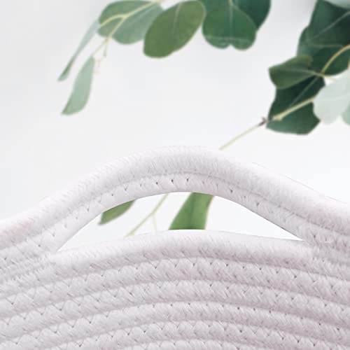 Rope Basket Woven Storage Basket 17.3x 15 x 14.1 Inches Cotton Blanket Organizer Laundry Basket Large,Baby Nursery Containers White Home Decor Gift