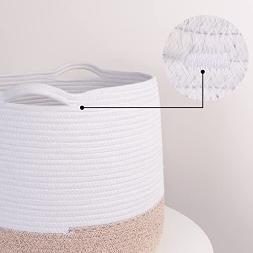 Rope Basket Woven Storage Basket 17.3x 15 x 14.1 Inches Cotton Blanket Organizer Laundry Basket Large,Baby Nursery Containers White Home Decor Gift