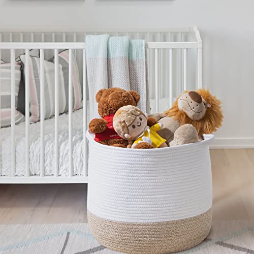 Rope Basket Woven Storage Basket 17.3x 15 x 14.1 Inches Cotton Blanket Organizer Laundry Basket Large,Baby Nursery Containers White Home Decor Gift