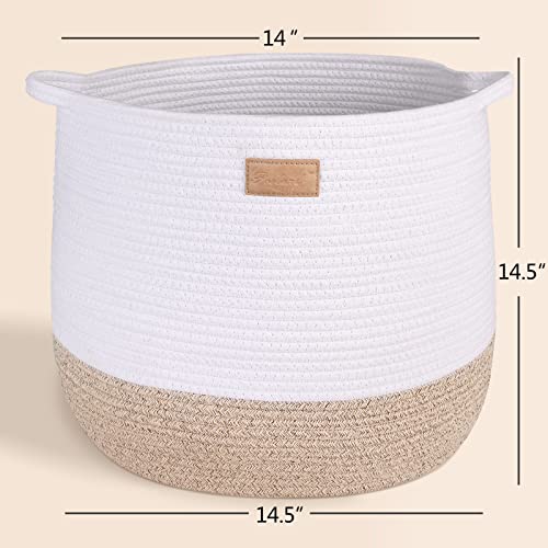 Rope Basket Woven Storage Basket 17.3x 15 x 14.1 Inches Cotton Blanket Organizer Laundry Basket Large,Baby Nursery Containers White Home Decor Gift