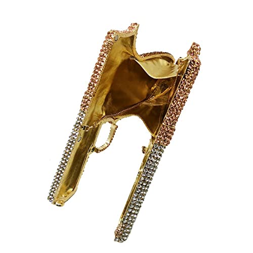 DEBIMY Pistol Style Evening Bags Glittering Rhinestone Evening Clutch Purses for Women Party Cocktail Handbag, Black Coffee Gold