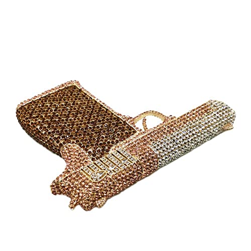 DEBIMY Pistol Style Evening Bags Glittering Rhinestone Evening Clutch Purses for Women Party Cocktail Handbag, Black Coffee Gold