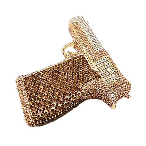 DEBIMY Pistol Style Evening Bags Glittering Rhinestone Evening Clutch Purses for Women Party Cocktail Handbag, Black Coffee Gold