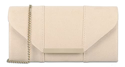 Dexmay Women Faux Suede Envelope Clutch Purse Evening Velvet Handbag Foldover Shoulder Crossbody Bag Nude