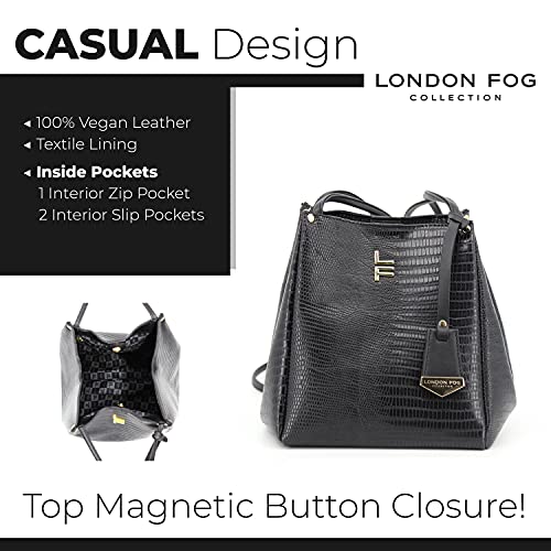LONDON FOG COCO Lizard Shoulder Bag for Women, Vegan Leather Handbags - Salmon Rose