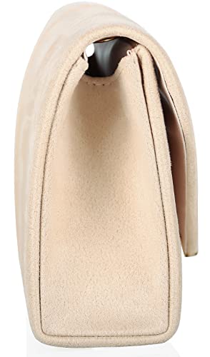 Dexmay Women Faux Suede Envelope Clutch Purse Evening Velvet Handbag Foldover Shoulder Crossbody Bag Nude