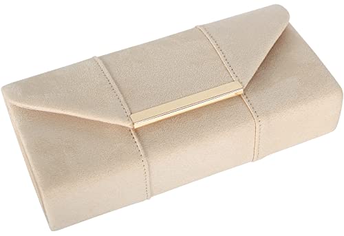 Dexmay Women Faux Suede Envelope Clutch Purse Evening Velvet Handbag Foldover Shoulder Crossbody Bag Nude