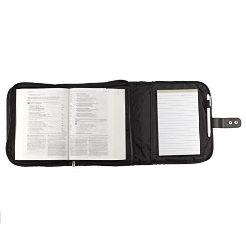 Christian Art Gifts Black Microfiber Bible Cover for Men and Women | Ichthus Jesus Fish Emblem | Large Zippered Tri-Fold Organizer Case for Bible