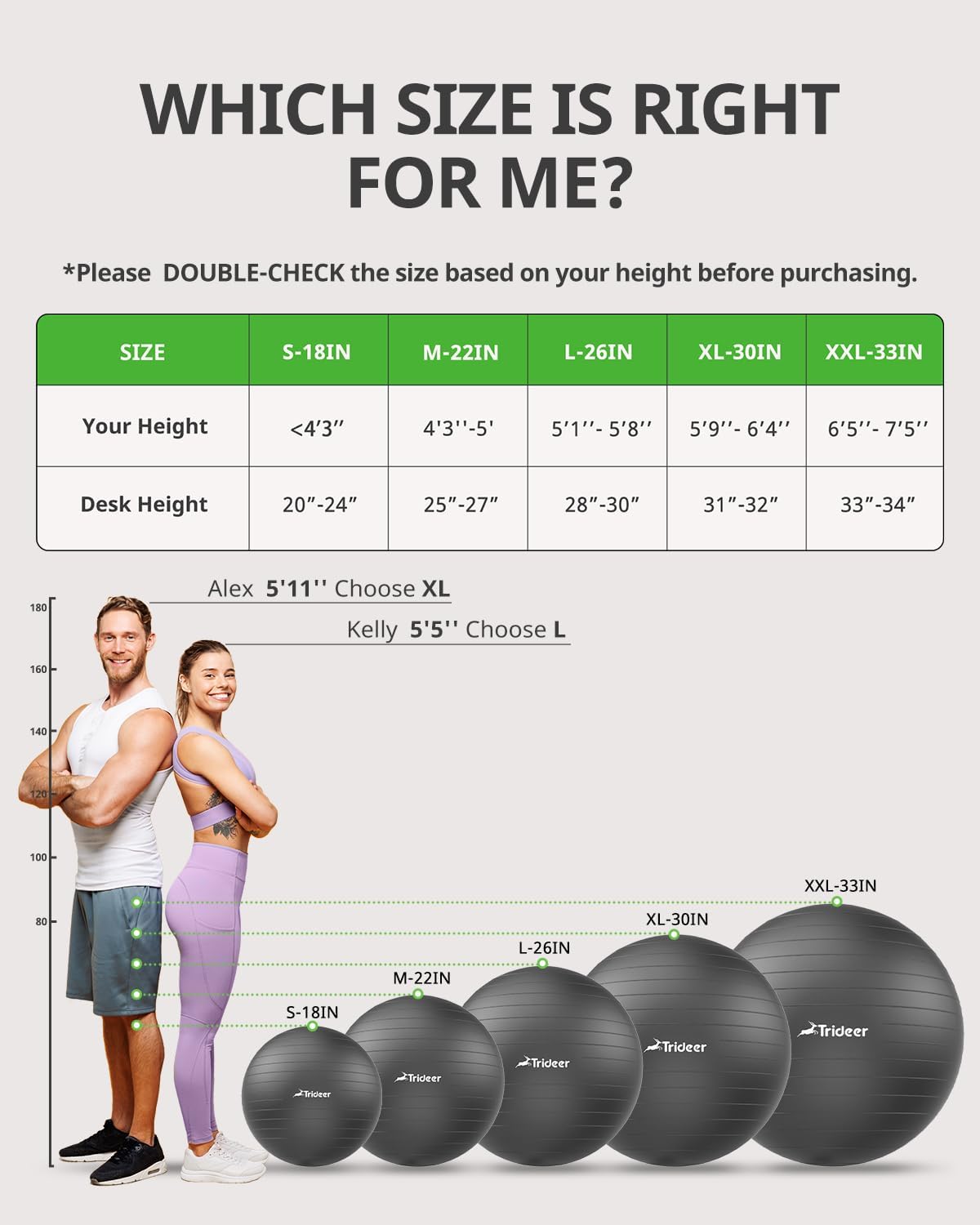 Trideer Extra Thick Yoga Ball Exercise Ball, 5 Sizes Ball Chair, Heavy Duty Swiss Ball for Balance, Stability, Pregnancy, Physical Therapy, Quick Pump Included