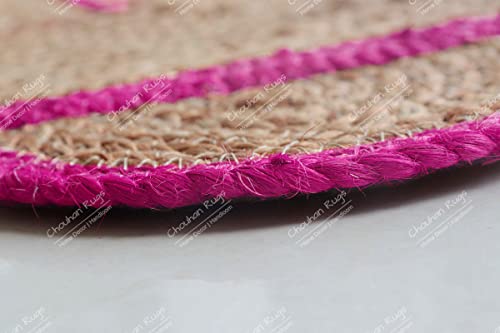 Chouhan Rugs Area Rug Natural Jute Hand Braided Rug Pink Scalloped Runner