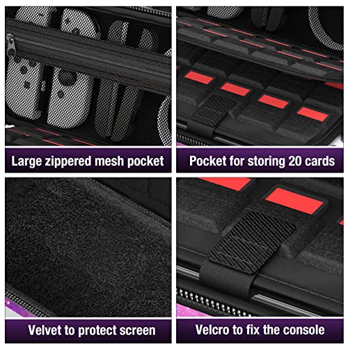 Carrying Case Compatible with Nintendo switch OLED/Switch Console, Hard Shell Protective Portable Switch Carry Case Travel Bag with Pockets for Accessories and with 20 Games storageā¦