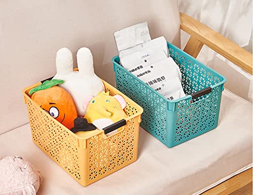 Yesland 6 Pack Plastic Storage Baskets Bins, 10.5 X 6 X 4.75 Inch Organizing Book Bins Baskets with Handle, Small Stackable Plastic Basket for Classroom or Home Organizing - Orange, Blue, Green