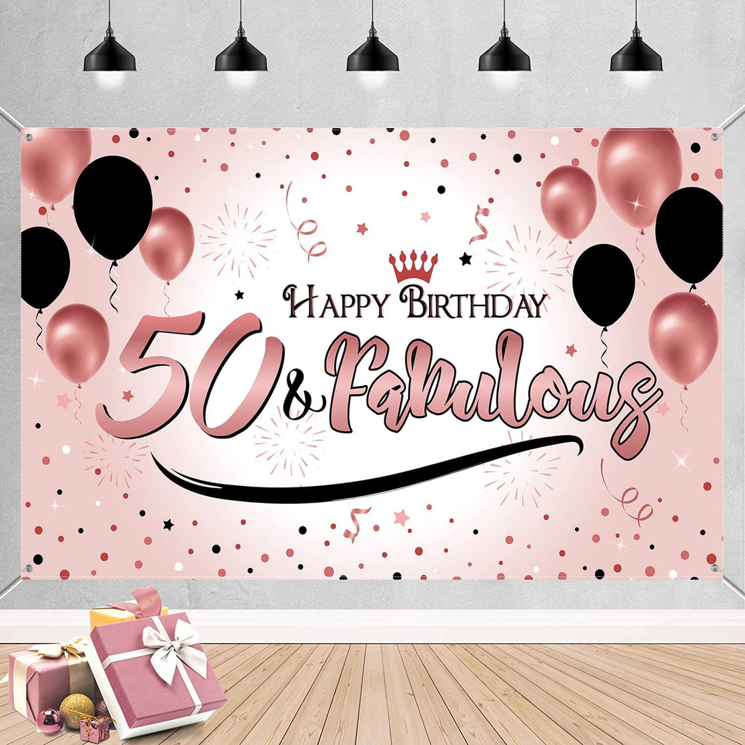 50th Birthday Backdrop Banner Black Rose Background Party Decoration for 50th Anniversary Photo Booth Background, 50th Birthday Party Supplies