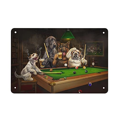 Vintage Signs Metal-Dogs Playing Pool Metal Sign - Vintage Poster Plaque Sign Home Restaurant Kitchen Wall Decor Best Family Decor Gift 8X12 Inch…