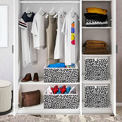 Kigai Storage Basket Black and White Leopard Foldable Storage Bin 11 X 11 X 11 Inches Cube Storage Baskets Box for Shelves Closet Laundry Nursery Bedroom Home Decor