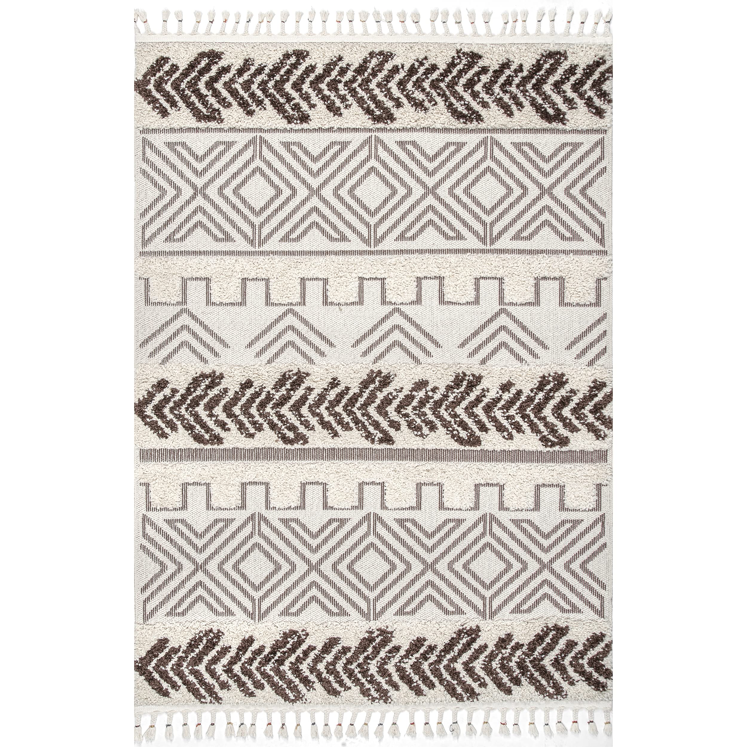 nuLOOM Zuri Shaggy Banded Tribal Area Rug, 4x6, Brown