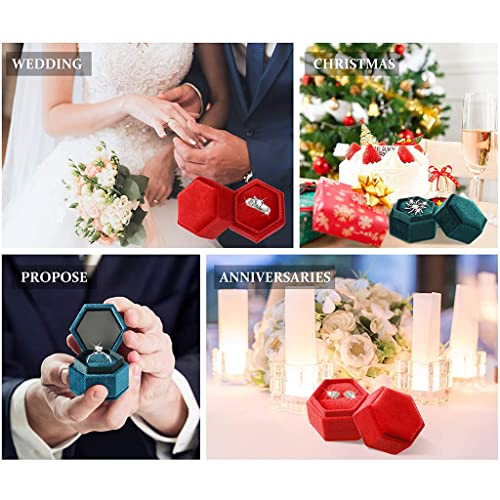 JZTang Hexagon Velvet Ring Box Single Ring Display Holder Elegant Jewelry Storage Box Gift for Proposal Engagement Anniversary Birthday Ceremony (black)