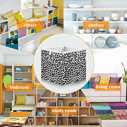 Kigai Storage Basket Black and White Leopard Foldable Storage Bin 11 X 11 X 11 Inches Cube Storage Baskets Box for Shelves Closet Laundry Nursery Bedroom Home Decor
