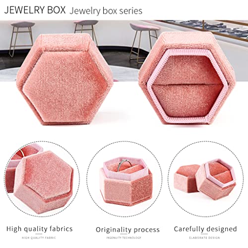 JZTang Hexagon Velvet Ring Box Single Ring Display Holder Elegant Jewelry Storage Box Gift for Proposal Engagement Anniversary Birthday Ceremony (black)