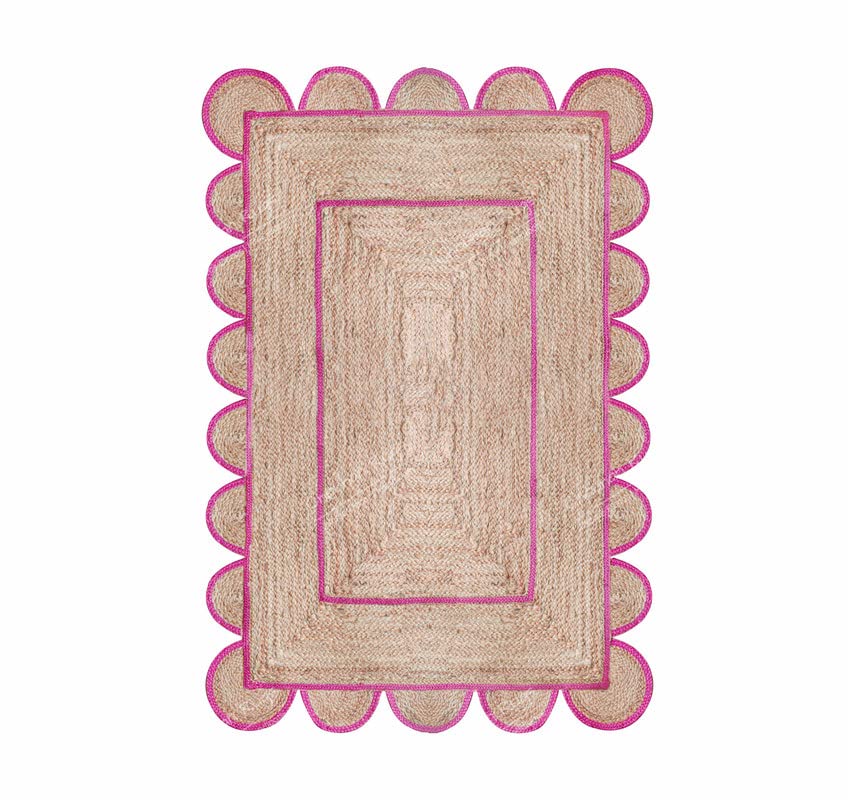 Chouhan Rugs Area Rug Natural Jute Hand Braided Rug Pink Scalloped Runner