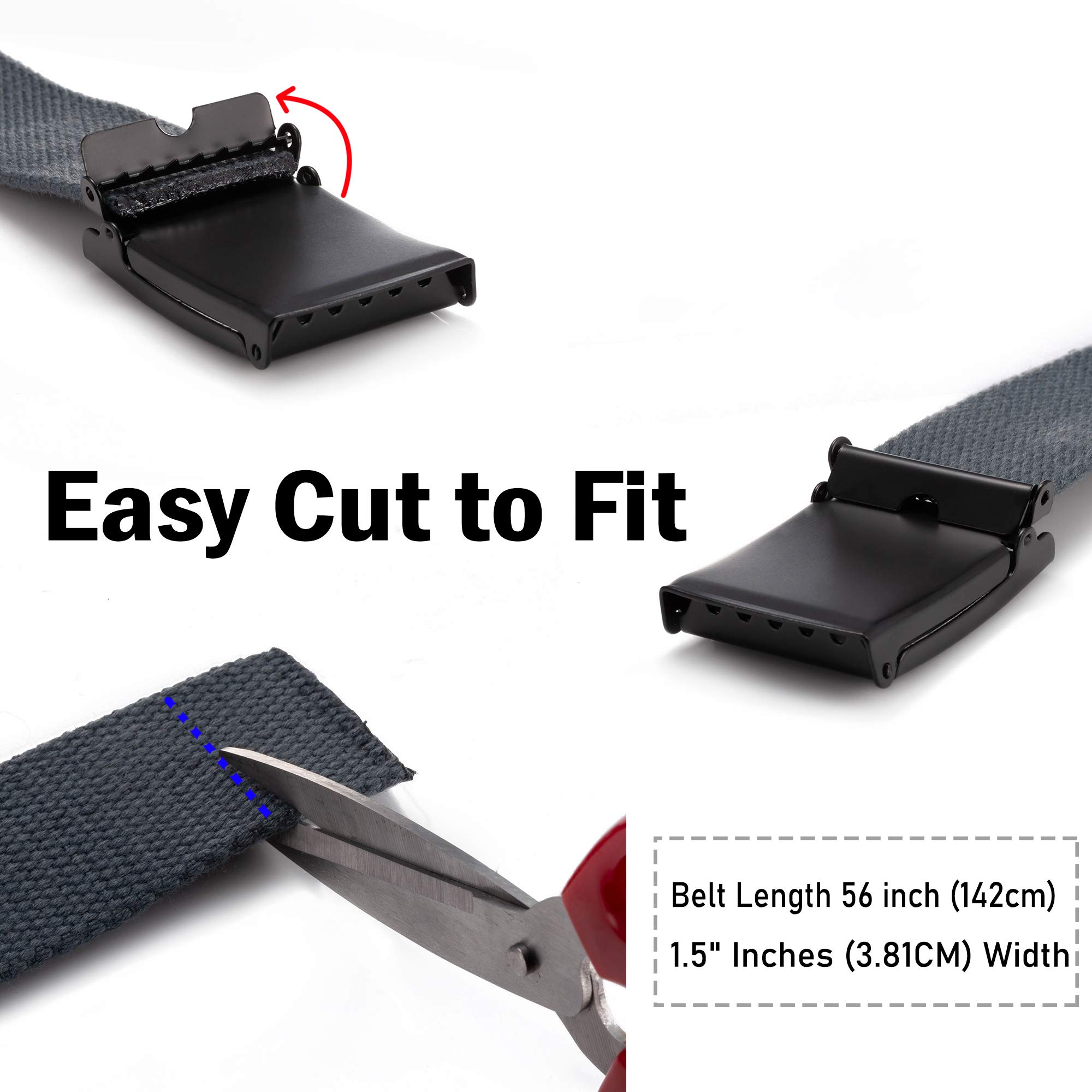 Mile High Life Cut To Fit Canvas Web Belt Size Up to 52" with Flip-Top Solid Black Military Buckle (Yellow)