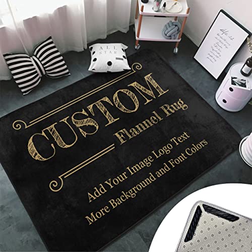 Custom Rug with Logo Image Text 60"x39" with Rug Grippers Customized Mats Personalized Flannel Rugs for Living Room Bedroom and Office Home Decoration Area Rug Gifts