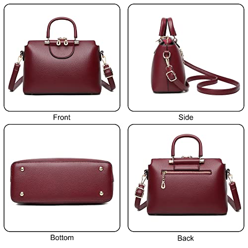 Purses and Handbags for Women Fashion Leather Top Handle Bag Ladies Satchel Shoulder Tote Messenger Work Bags (Red)