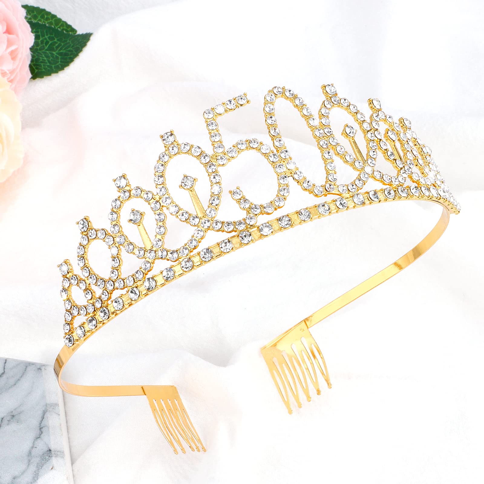 50th Birthday Celebration Set - Gold Pearl Pin, Crown, and Sash - Fabulous Party Favors for Women
