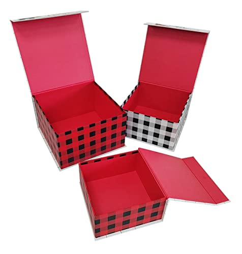 VOTUM Set of 3 Nesting Holiday Storage Boxes - Decorative Treasure Chest Stackable Paperboard Containers with Fitted Lids and Seasonal Sayings - Mountain Holiday