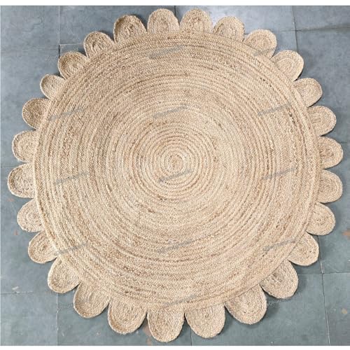 Generic 4X4, 5X5, 6X6,Feet Natural Jute Scallop Round Rug, Floor Scalloped Edge Rug Braided Boho Eco Large Circular Handmade Area Rugs (Natural, 6X6 Ft Round Rug)