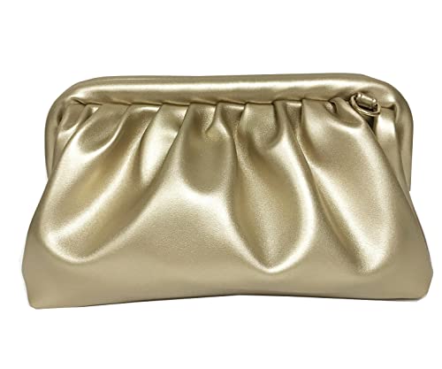 sioglam Classic Pleated PU Slouchy Clutch Cross Body Evening Bag with Detachable Chain Ruched Cloud bag for Women
