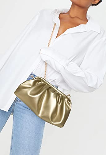 sioglam Classic Pleated PU Slouchy Clutch Cross Body Evening Bag with Detachable Chain Ruched Cloud bag for Women