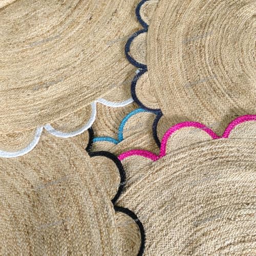 Generic 4X4, 5X5, 6X6,Feet Natural Jute Scallop Round Rug, Floor Scalloped Edge Rug Braided Boho Eco Large Circular Handmade Area Rugs (Natural, 6X6 Ft Round Rug)