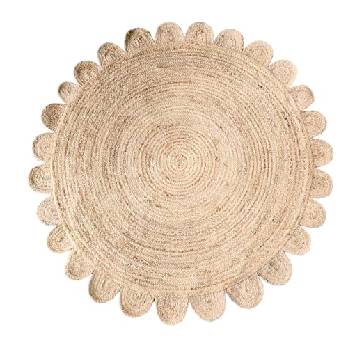 Generic 4X4, 5X5, 6X6,Feet Natural Jute Scallop Round Rug, Floor Scalloped Edge Rug Braided Boho Eco Large Circular Handmade Area Rugs (Natural, 6X6 Ft Round Rug)