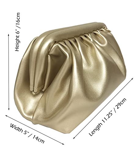sioglam Classic Pleated PU Slouchy Clutch Cross Body Evening Bag with Detachable Chain Ruched Cloud bag for Women