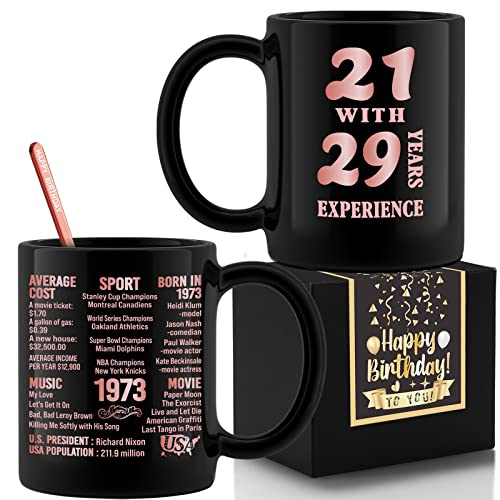 Henghere 50th Birthday Gifts for Men Women, Happy 50 Year Old Birthday Gifts, 50th Birthday Present, Vintage - Fifty Birthday Decorations, Coffee Mug, Black & Rose Gold
