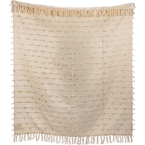 Primitives by Kathy Decorative Cotton Throw Blanket - Cream Poms & Fringe Trim 50x60