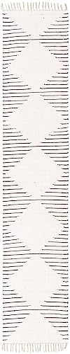 Unique Loom Chindi Cotton Collection Area Rug - Briah (2' 7" x 13' 1" Runner, White/ Black)