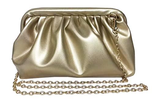 sioglam Classic Pleated PU Slouchy Clutch Cross Body Evening Bag with Detachable Chain Ruched Cloud bag for Women