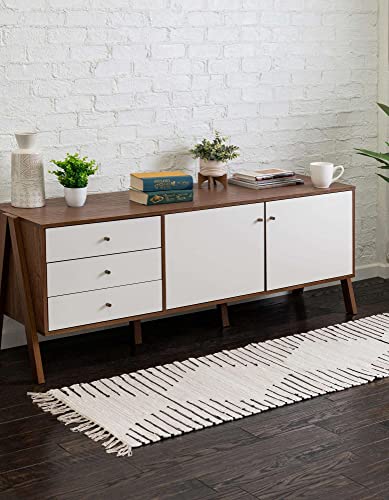 Unique Loom Chindi Cotton Collection Area Rug - Briah (2' 7" x 13' 1" Runner, White/ Black)